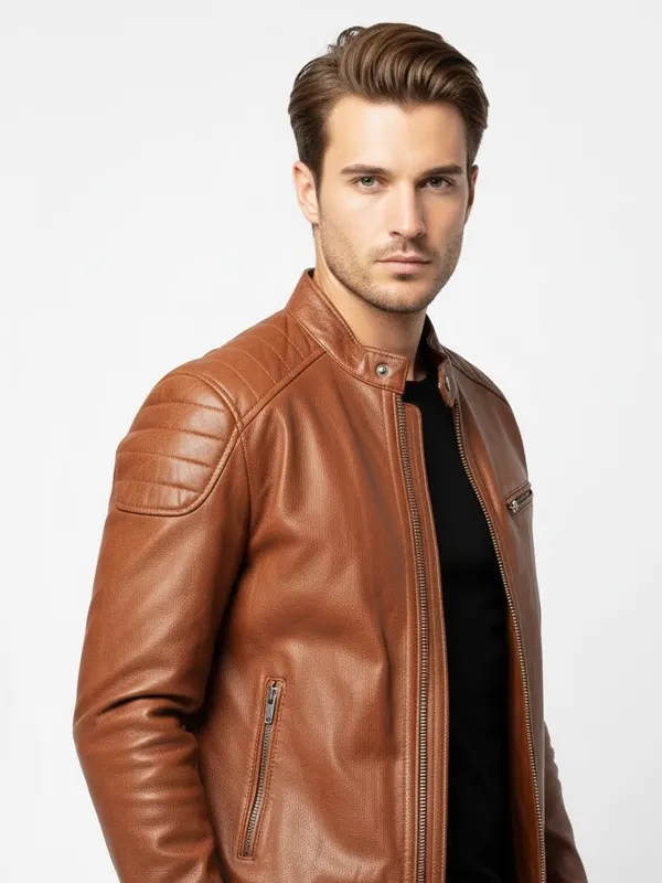 Mens Tan Brown Cafe Racer Jacket | Yoy Save 120£